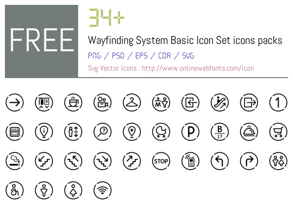 +34 Wayfinding System Basic Icon Set Icons Packs Free Downloads - OnlineWebFonts.COM