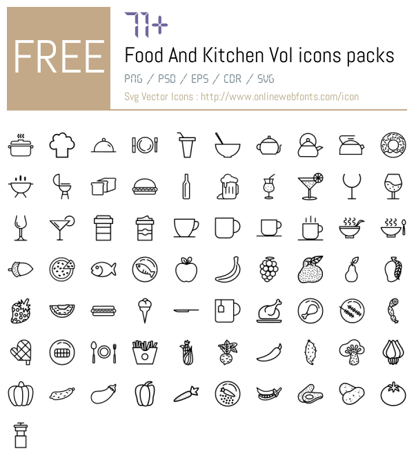 +71 Food And Kitchen Vol Icons Packs Free Downloads - OnlineWebFonts.COM