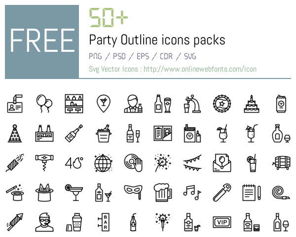 +50 Party Outline Icons Packs Free Downloads - OnlineWebFonts.COM