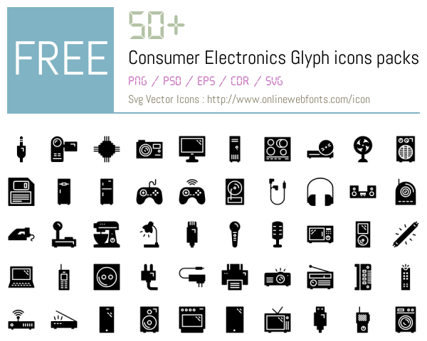 +50 Consumer Electronics Glyph Icons Packs Free Downloads ...