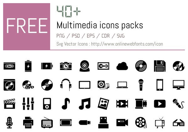 +40 Multimedia Icons Packs Free Downloads - OnlineWebFonts.COM