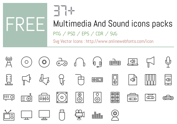 +37 Multimedia And Sound Icons Packs Free Downloads - OnlineWebFonts.COM