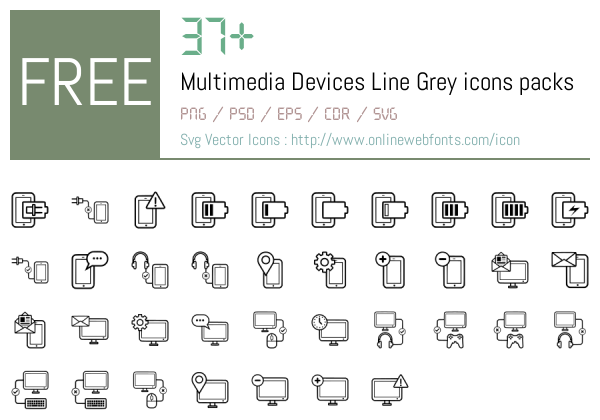 +37 Multimedia Devices Line Grey Icons Packs Free Downloads ...