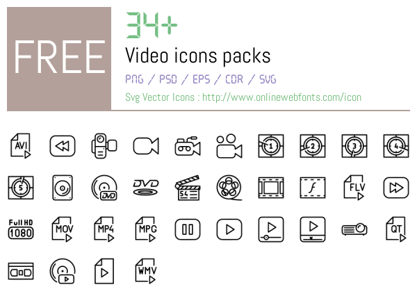 +34 Video Icons Packs Free Downloads - OnlineWebFonts.COM