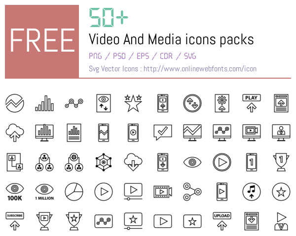 +50 Video And Media Icons Packs Free Downloads - OnlineWebFonts.COM