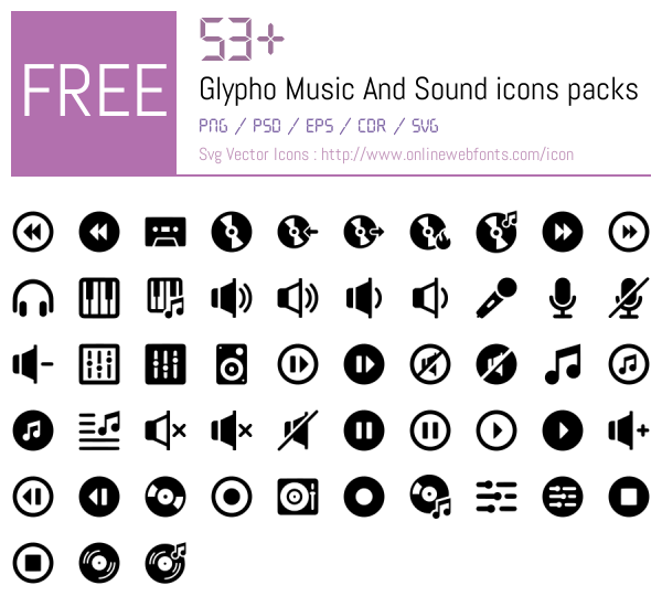 +53 Glypho Music And Sound Icons Packs Free Downloads - OnlineWebFonts.COM