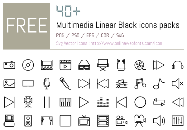 +40 Multimedia Linear Black Icons Packs Free Downloads - OnlineWebFonts.COM