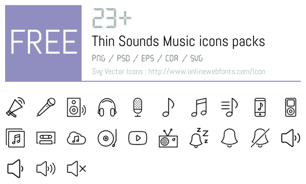 +23 Thin Sounds Music Icons Packs Free Downloads - OnlineWebFonts.COM