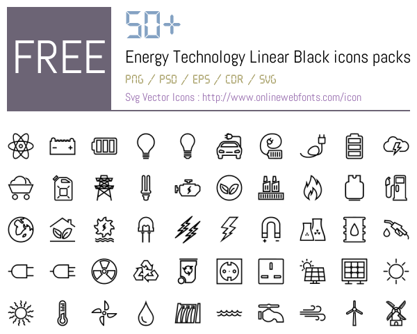 +50 Energy Technology Linear Black Icons Packs Free Downloads ...