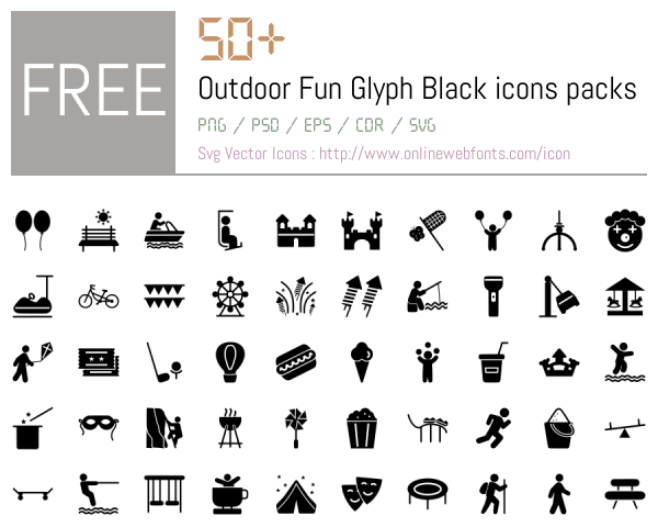 +50 Outdoor Fun Glyph Black Icons Packs Free Downloads - OnlineWebFonts.COM
