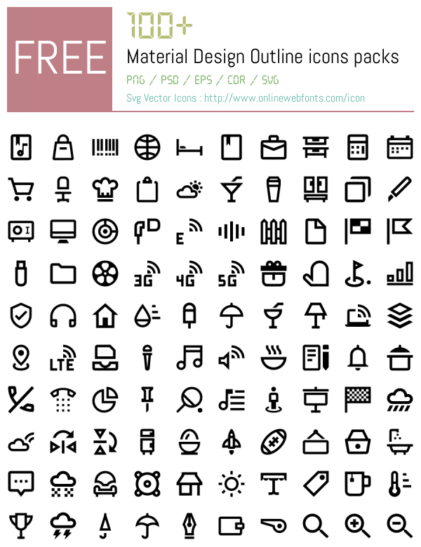 +100 Material Design Outline Icons Packs Free Downloads ...