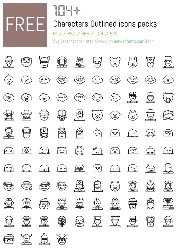 +104 Characters Outlined Icons Packs Free Downloads - OnlineWebFonts.COM