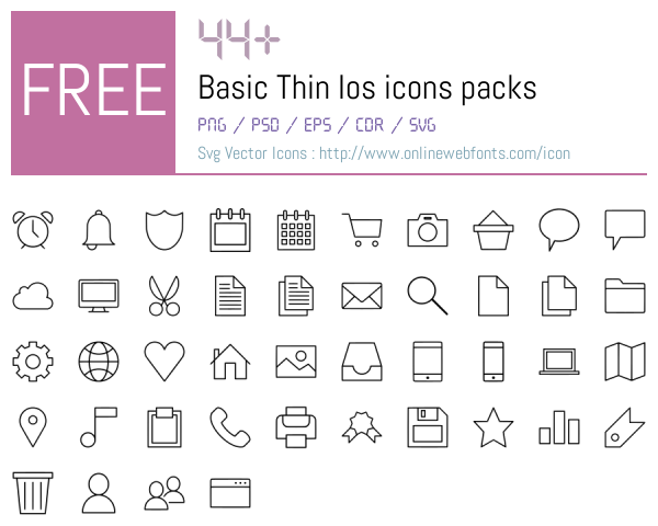 +44 Basic Thin Ios Icons Packs Free Downloads - OnlineWebFonts.COM