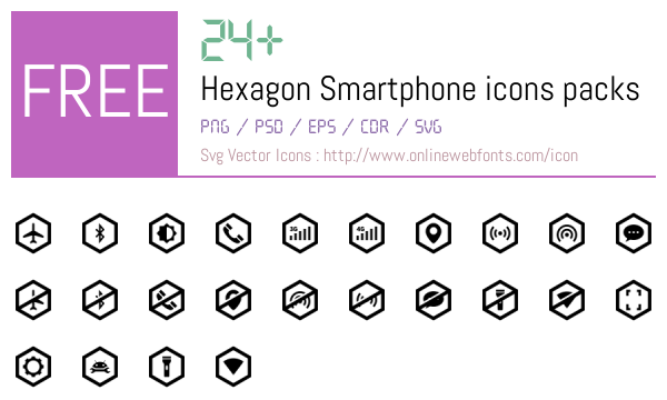 +24 Hexagon Smartphone Icons Packs Free Downloads - OnlineWebFonts.COM