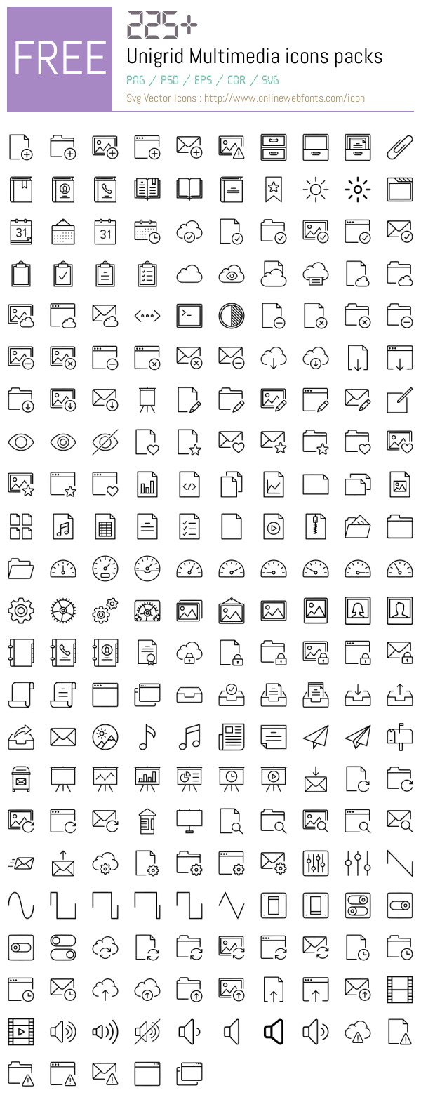 +225 Unigrid Multimedia Icons Packs Free Downloads - OnlineWebFonts.COM