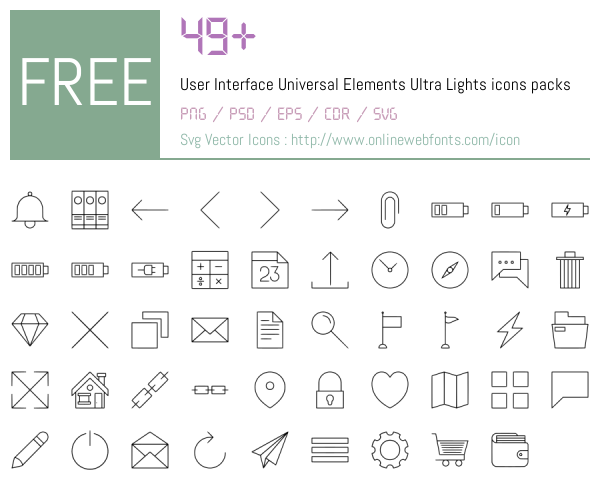 +49 User Interface Universal Elements Ultra Lights Icons Packs Free ...