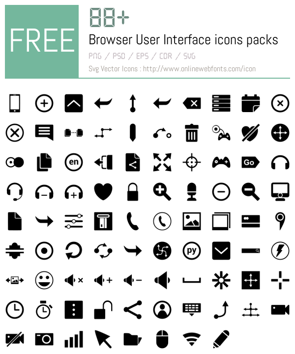 +88 Browser User Interface Icons Packs Free Downloads - OnlineWebFonts.COM