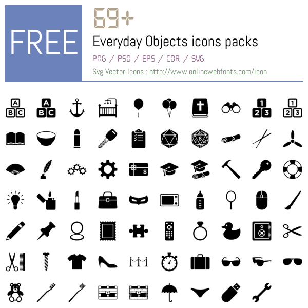 +69 Everyday Objects Icons Packs Free Downloads - OnlineWebFonts.COM