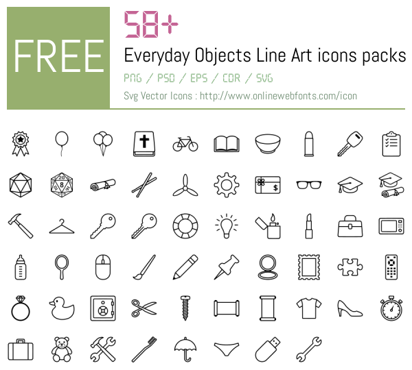 +58 Everyday Objects Line Art Icons Packs Free Downloads ...