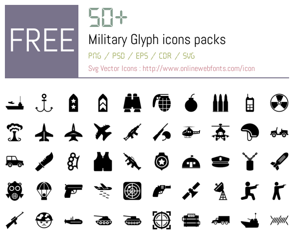 +50 Military Glyph Icons Packs Free Downloads - OnlineWebFonts.COM