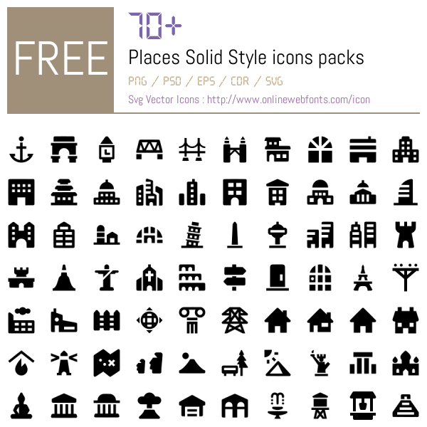+70 Places Solid Style Icons Packs Free Downloads - OnlineWebFonts.COM