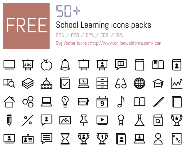+50 School Learning Icons Packs Free Downloads - OnlineWebFonts.COM