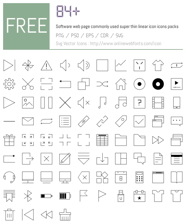 +84 Software web page commonly used super thin linear icon Icons Packs ...