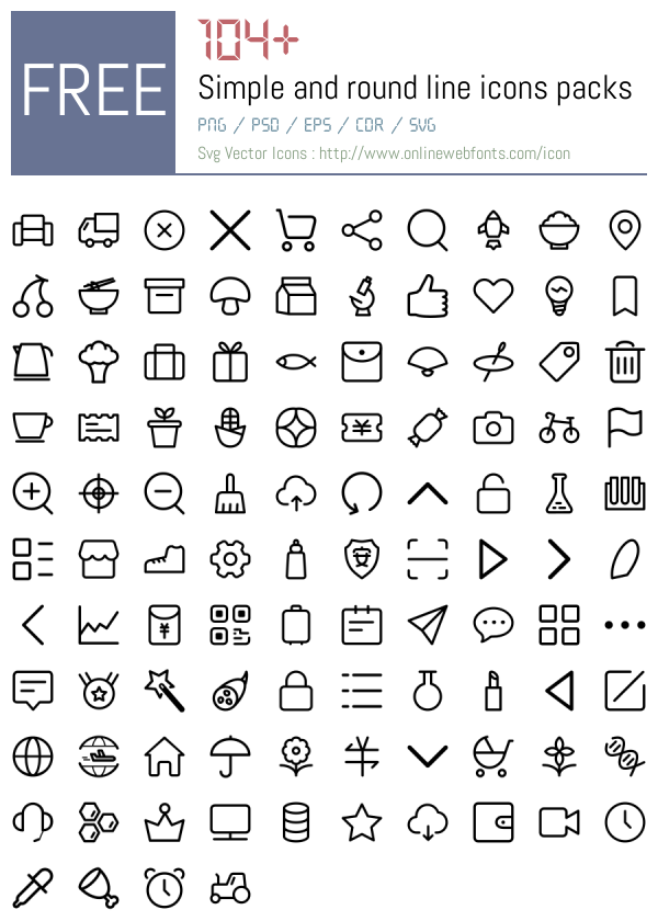+104 Simple and round line Icons Packs Free Downloads - OnlineWebFonts.COM