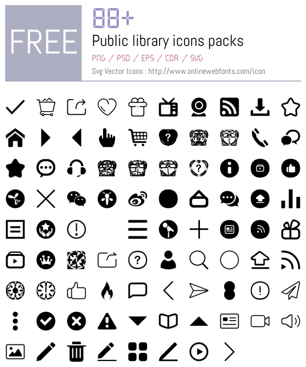 +88 Public library Icons Packs Free Downloads - OnlineWebFonts.COM