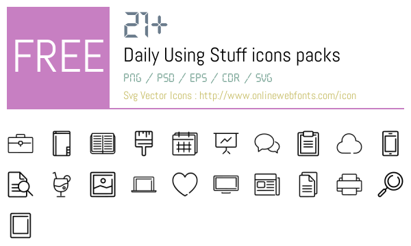+21 Daily Using Stuff Icons Packs Free Downloads - OnlineWebFonts.COM