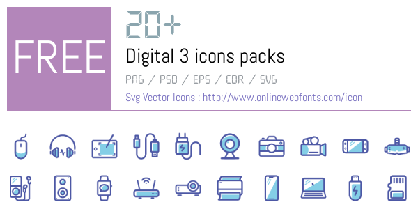 +20 Digital 3 Icons Packs Free Downloads - OnlineWebFonts.COM