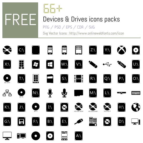 +66 Devices & Drives Icons Packs Free Downloads - OnlineWebFonts.COM