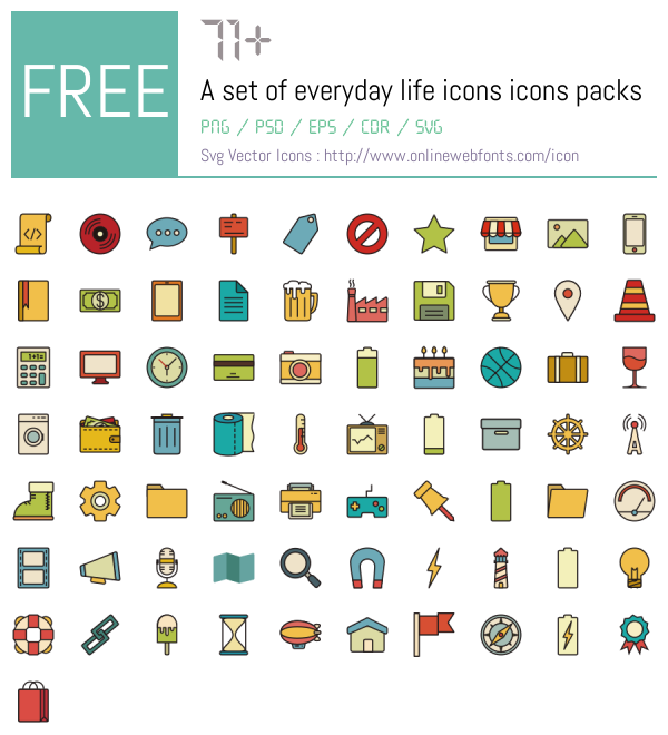 +71 A set of everyday life icons Icons Packs Free Downloads ...