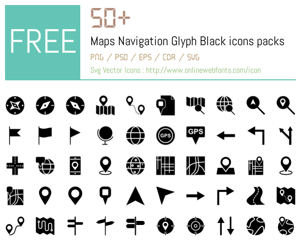+50 Maps Navigation Glyph Black Icons Packs Free Downloads ...