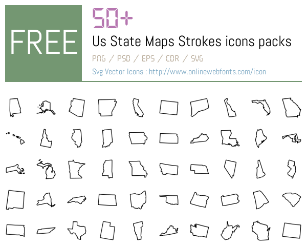 +50 Us State Maps Strokes Icons Packs Free Downloads - OnlineWebFonts.COM