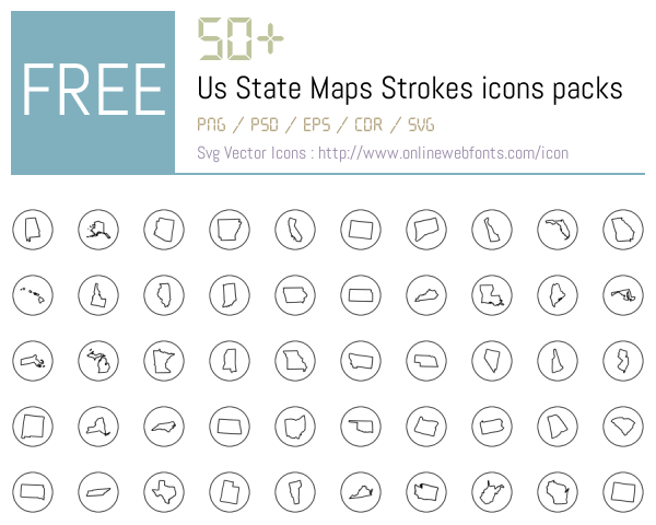 +50 Us State Maps Strokes Icons Packs Free Downloads - OnlineWebFonts.COM