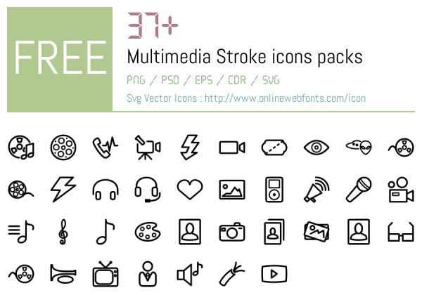 +37 Multimedia Stroke Icons Packs Free Downloads - OnlineWebFonts.COM
