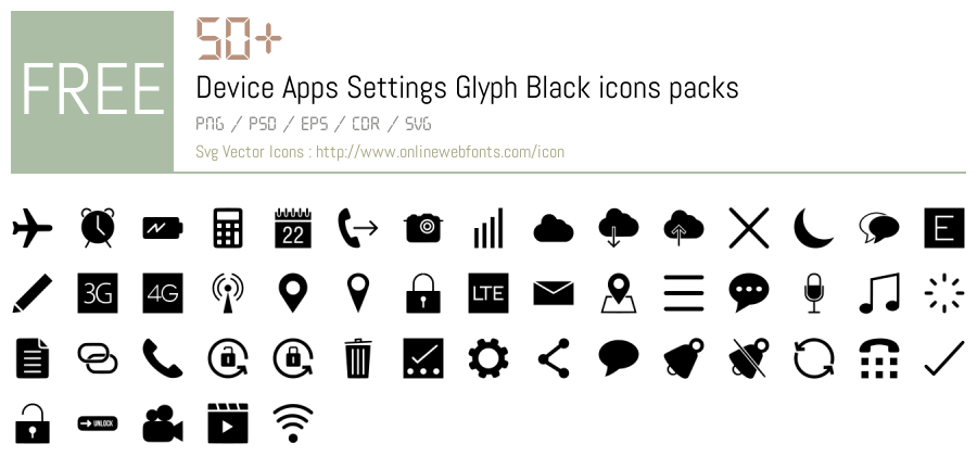 +50 Device Apps Settings Glyph Black Svg Animations Packs Free ...