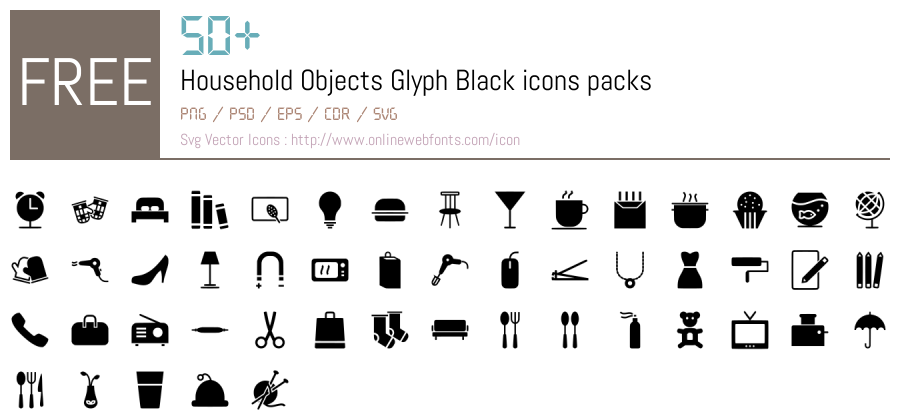+50 Household Objects Glyph Black Svg Animations Packs Free Downloads ...