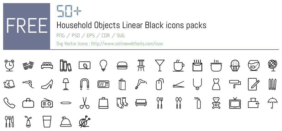 +50 Household Objects Linear Black Svg Animations Packs Free Downloads ...
