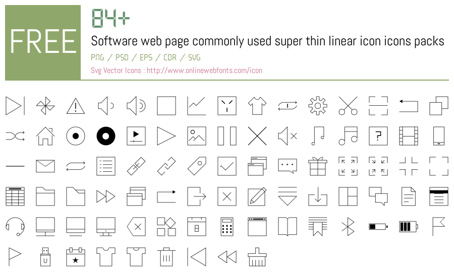 +84 Software web page commonly used super thin linear icon Svg ...