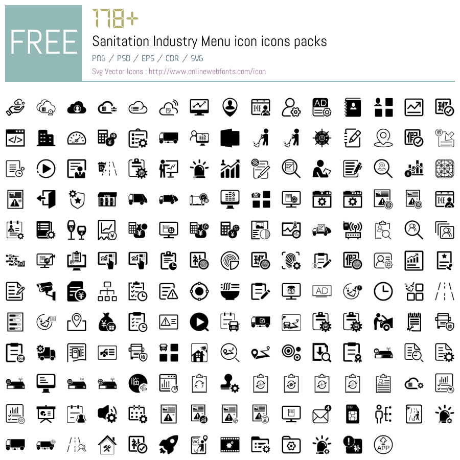 +178 Sanitation Industry Menu icon Svg Animations Packs Free Downloads ...