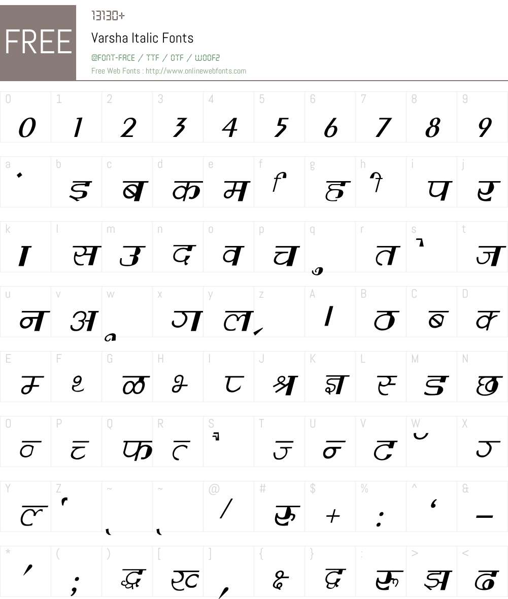 Varsha Italic Converted from C:LBFCDLYS_FONTVARSHA.TF1 by ALLTYPE Fonts ...