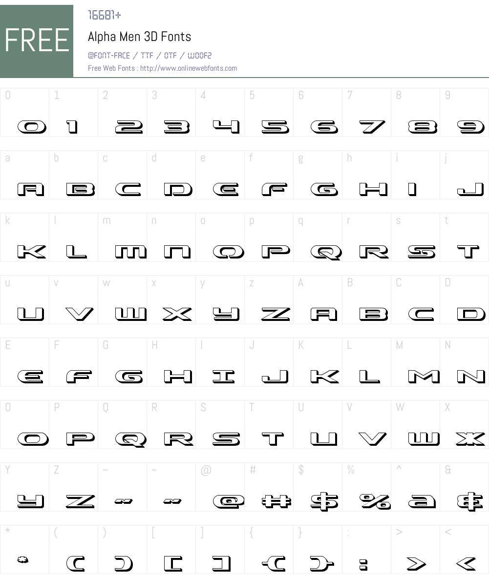Alpha Men 3D 1.0; 2014 Fonts Free Download - OnlineWebFonts.COM