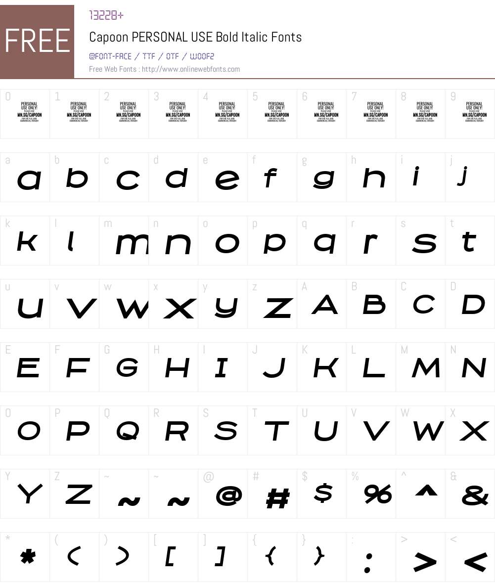 Capoon PERSONAL USE Bold Italic 1.000 Fonts Free Download ...