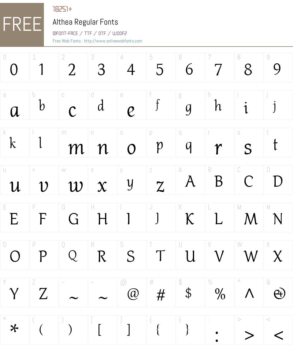 Althea Regular 1.01 2016 Fonts Free Download - OnlineWebFonts.COM