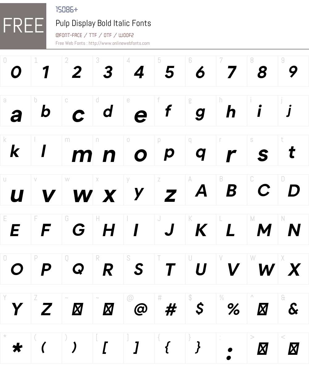 Pulp Display Bold Italic 2.000 Fonts Free Download - OnlineWebFonts.COM