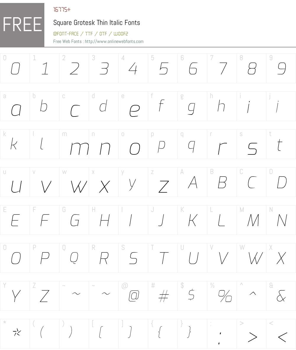 Square Grotesk Thin Italic 1.00 Fonts Free Download - OnlineWebFonts.COM
