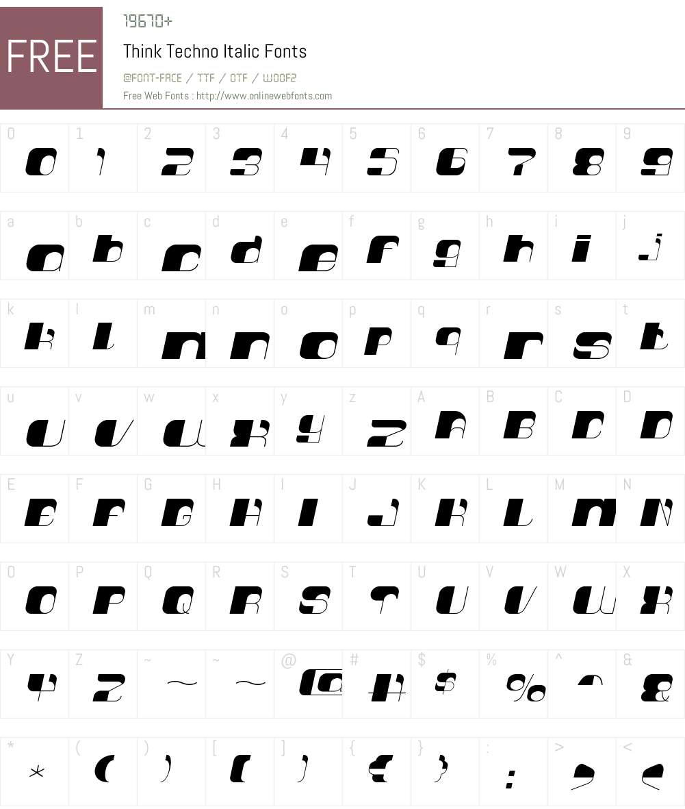 Think Techno Italic 1.00;October 11, 2019;FontCreator 11.5.0.2430 64-bit Fonts Free Download ...