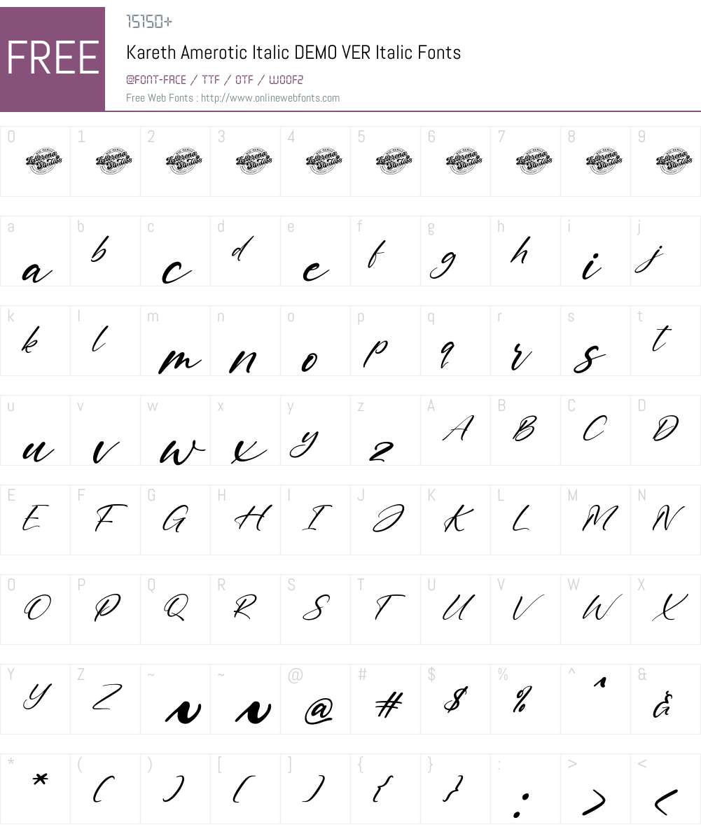 Kareth Amerotic Italic DEMO VER 1.00;July 10, 2024;FontCreator 13.0.0.2683 32-bit Fonts Free ...